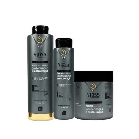 Nano Cauterization Restoration Damaged Hair Treatment Kit 3 Itens - Vloss